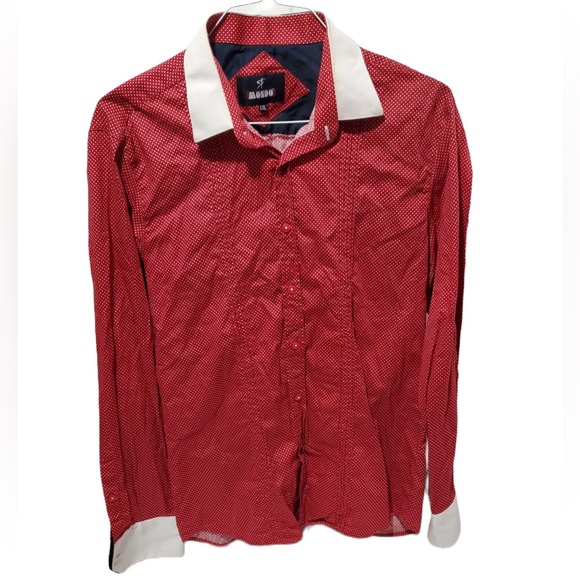 Mondo | Shirts | Mondo Red White Polka Dot Contrasting White Cuff Button Down Shirt | Poshmark